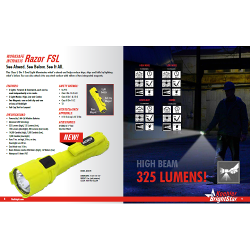 BRIGHTSTAR 60170 Razor FSL Dual Light, YELLOW, 3-AA LED, ATEX & UL DUAL ...